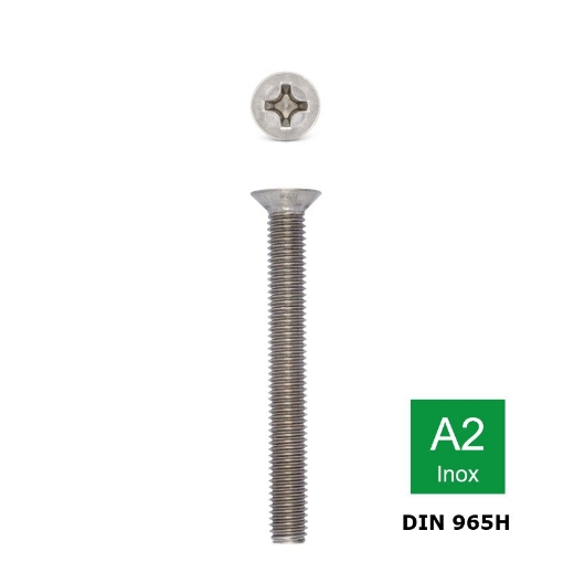 Metaalschroef met verzonken kop en PH2 kruisindruk Din 965H M4x35 inox A2 | Bevestigingen online