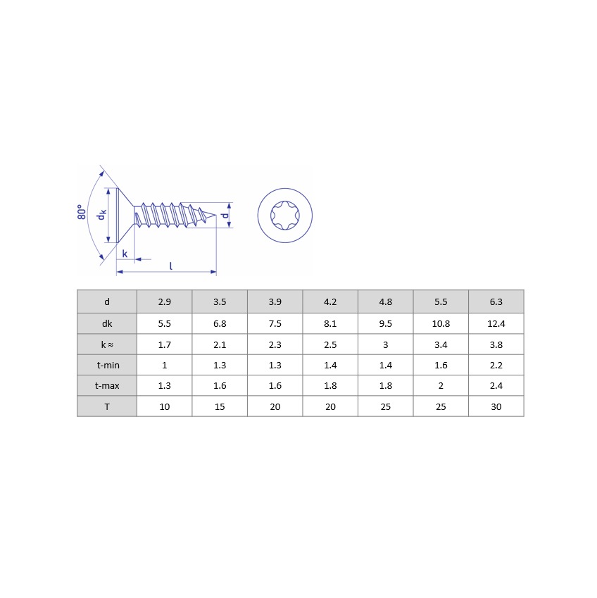 Plaatschroef met verzonken kop Torx TX15 Din 7982C-T 3.5x13 verzinkt ...