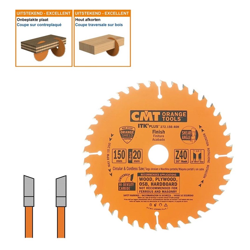 CMT Dun universeel zaagblad voor massief hout & multiplex 150x20(+16)x1 ...