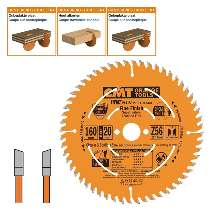 CMT Dunne fijne afkortzaag voor massief hout en beplakte plaat 160x20 ...