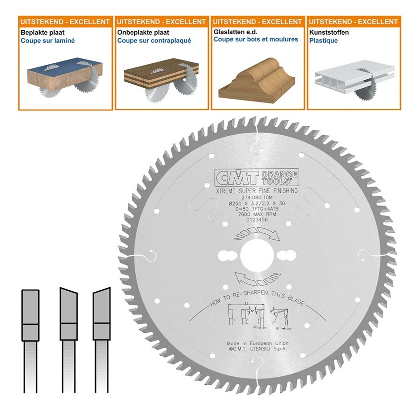 CMT Superfijne afkortzaag voor massief hout & kunststof 250x30x3.2mm ...