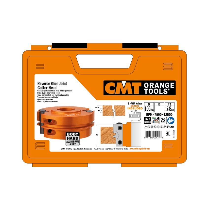 CMT 2-tands trapezium verlijmfrees met WPL-messen D=100mm B=30mm Z2 Hh ...