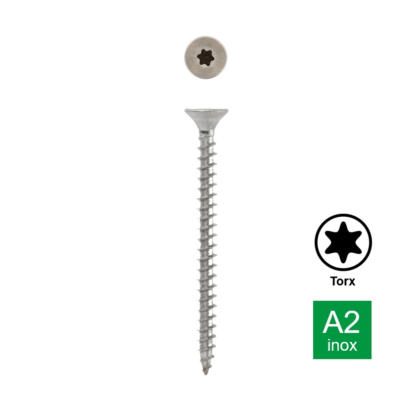 Houtschroef Torx TX25 met verzonken kop en volledige draad 5x70 inox A2 ...